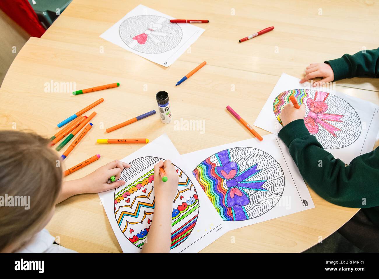 Art Class, two children colouring in their Art Work at School Stock ...