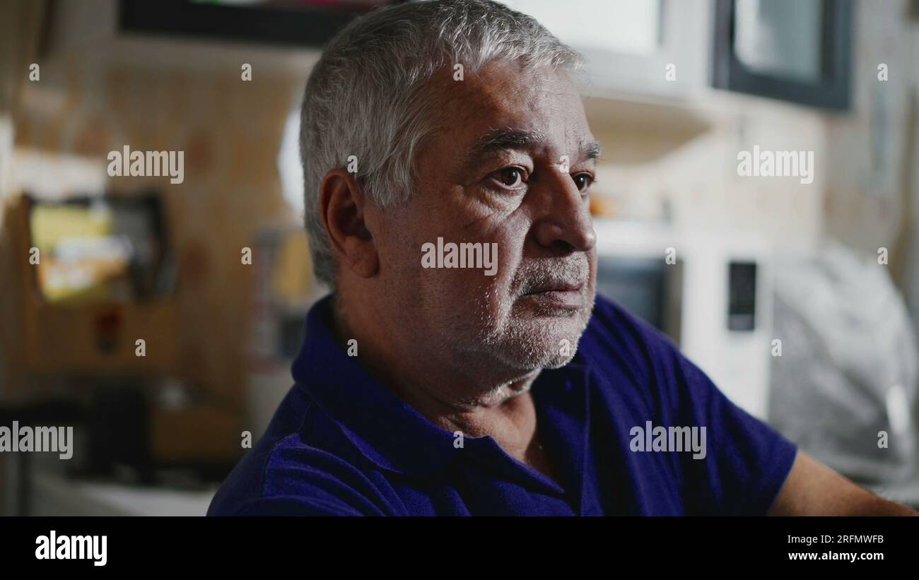 Hopeless Senior Man in Quiet Despair at Home, Close-Up Depiction of ...