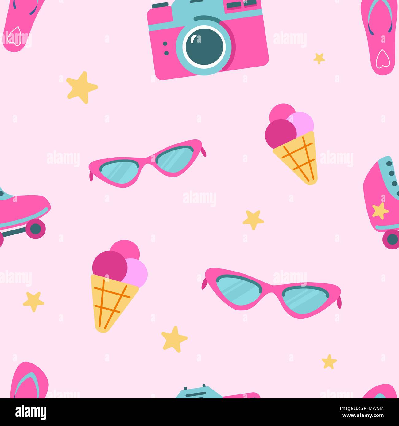 Barbiecore hot pink roller skates, cameras, eyeglasses and icecream ...