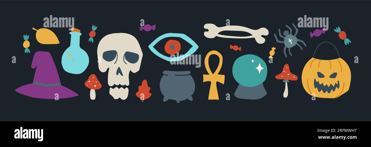 Halloween contemporary trendy vector illustrations set. Hand drawn ...