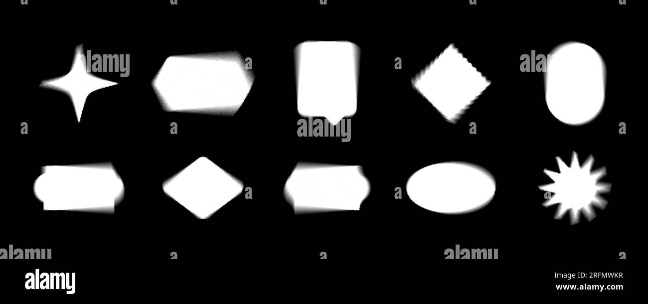 Blurry vector template shapes set with y2k aura brutalism effect. White on black contemporary ...