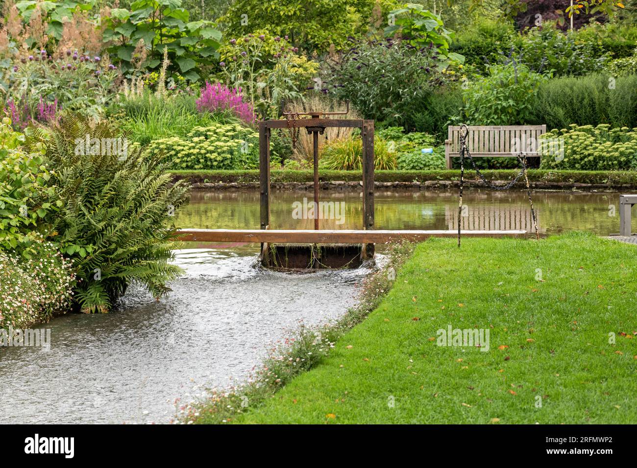 Close up of The Well Pools sluice gate in The Wells Garden at The ...