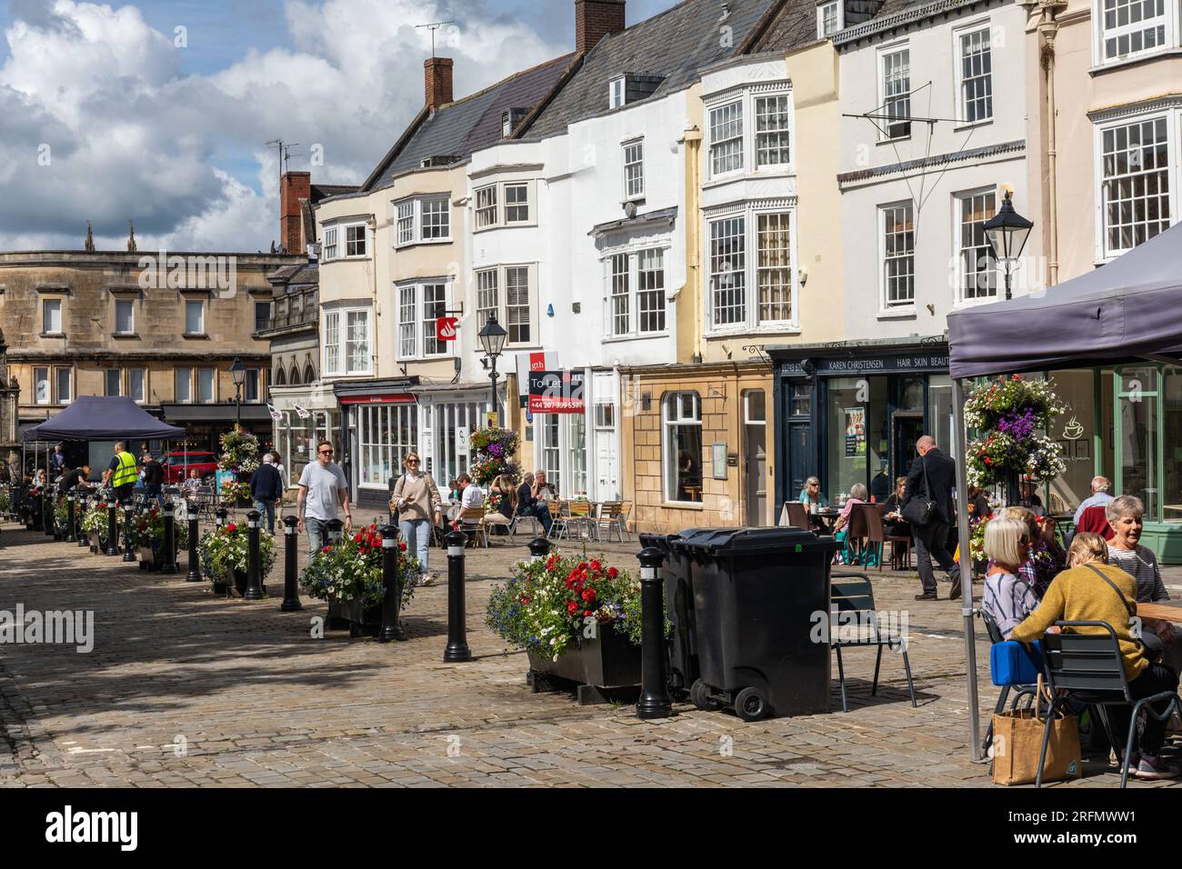 Town centre cafes restaurants shops flowers hi-res stock photography ...