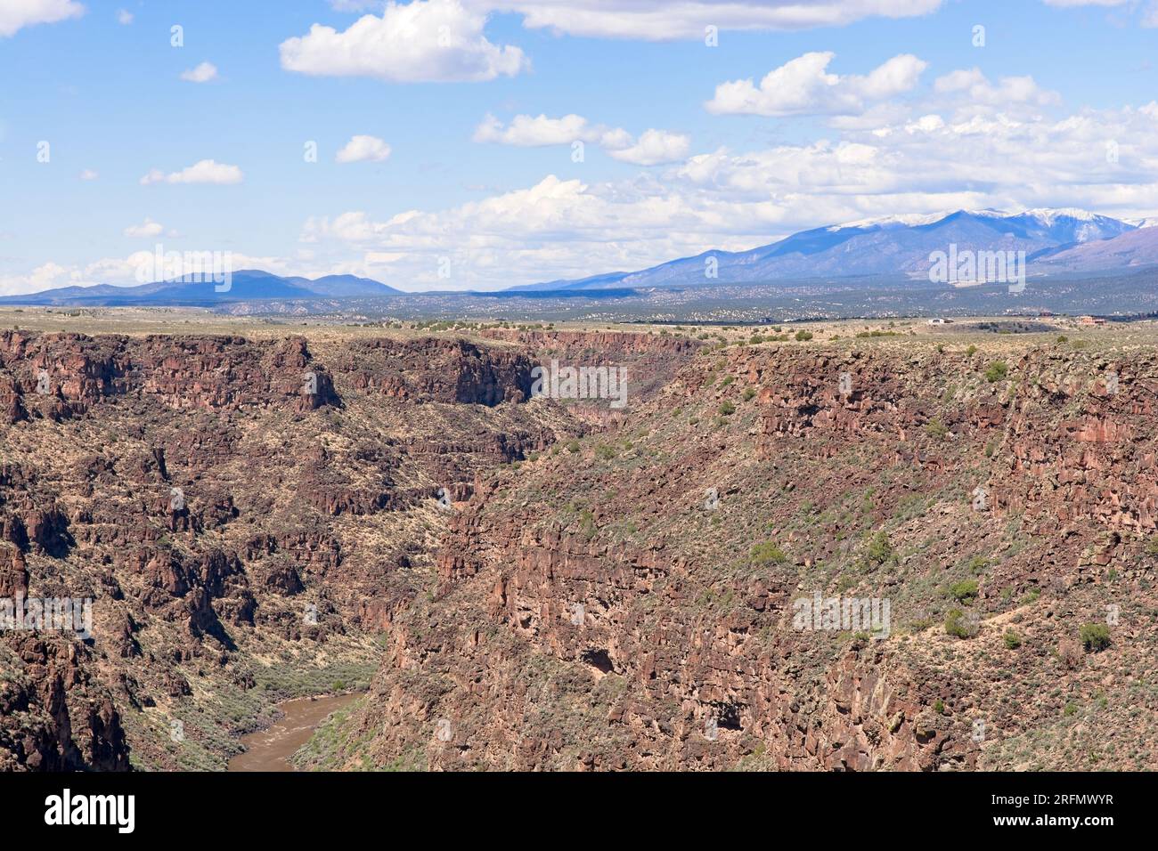 Rio Grande Gorge high above flowing Rio Grande river in springtime ...