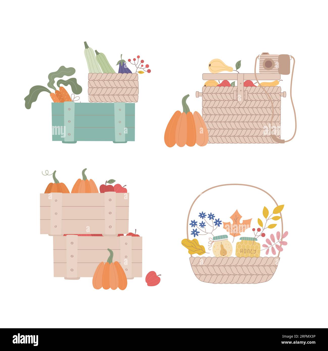 Autumn set, fall clip art, design elements vector illustration ...