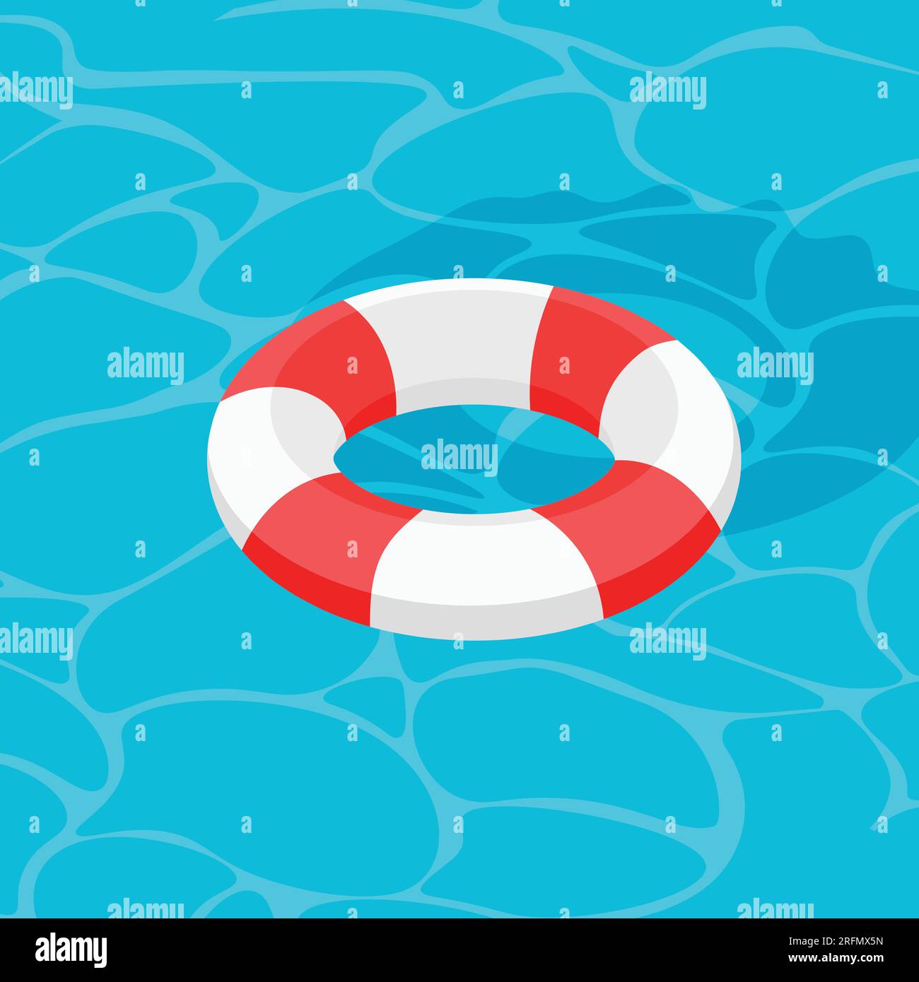 3d red and white lifebuoy. Floating inflatable lifebuoy on the water ...