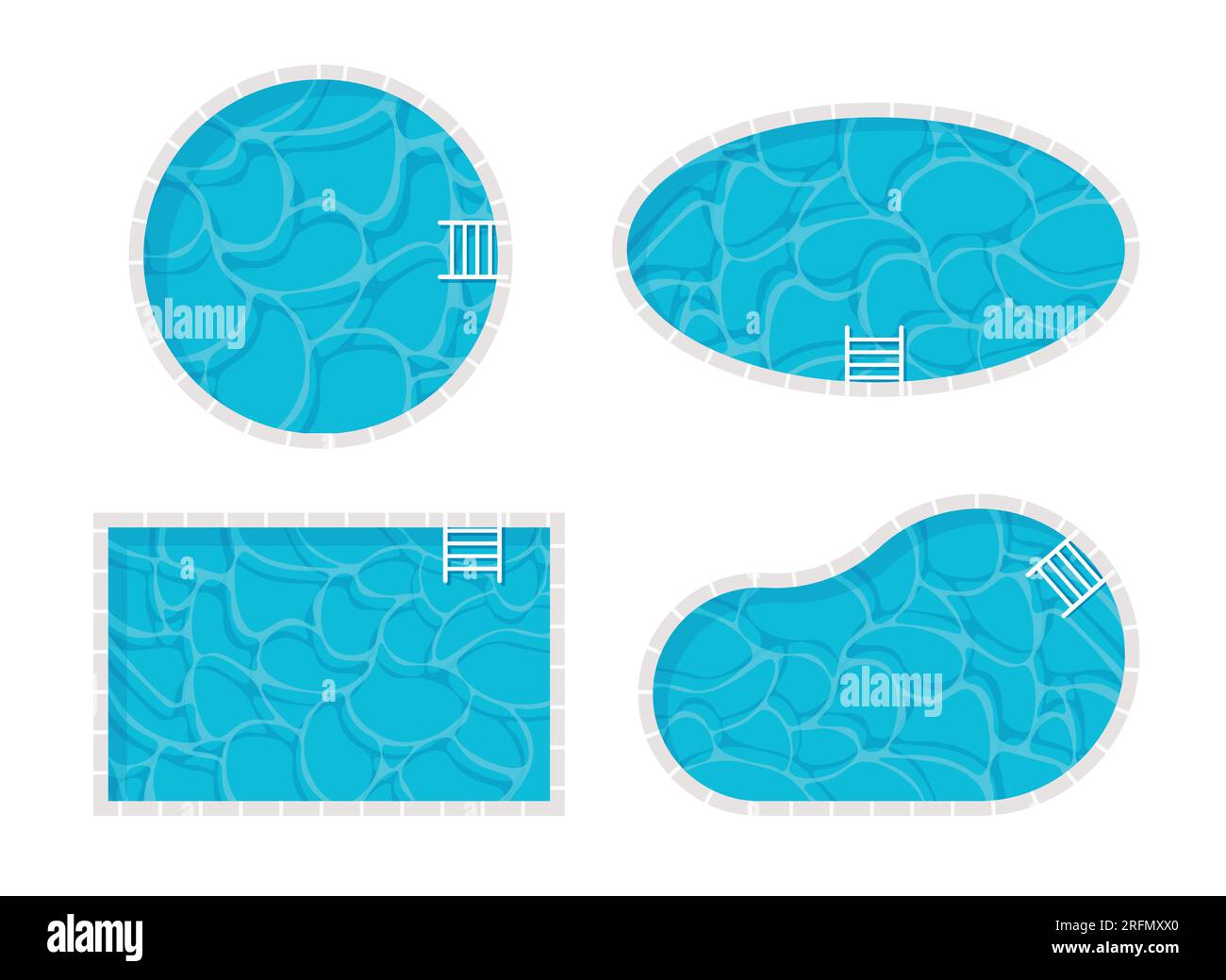 Set of different swimming pools top view. Rectangular, rounde, oval ...