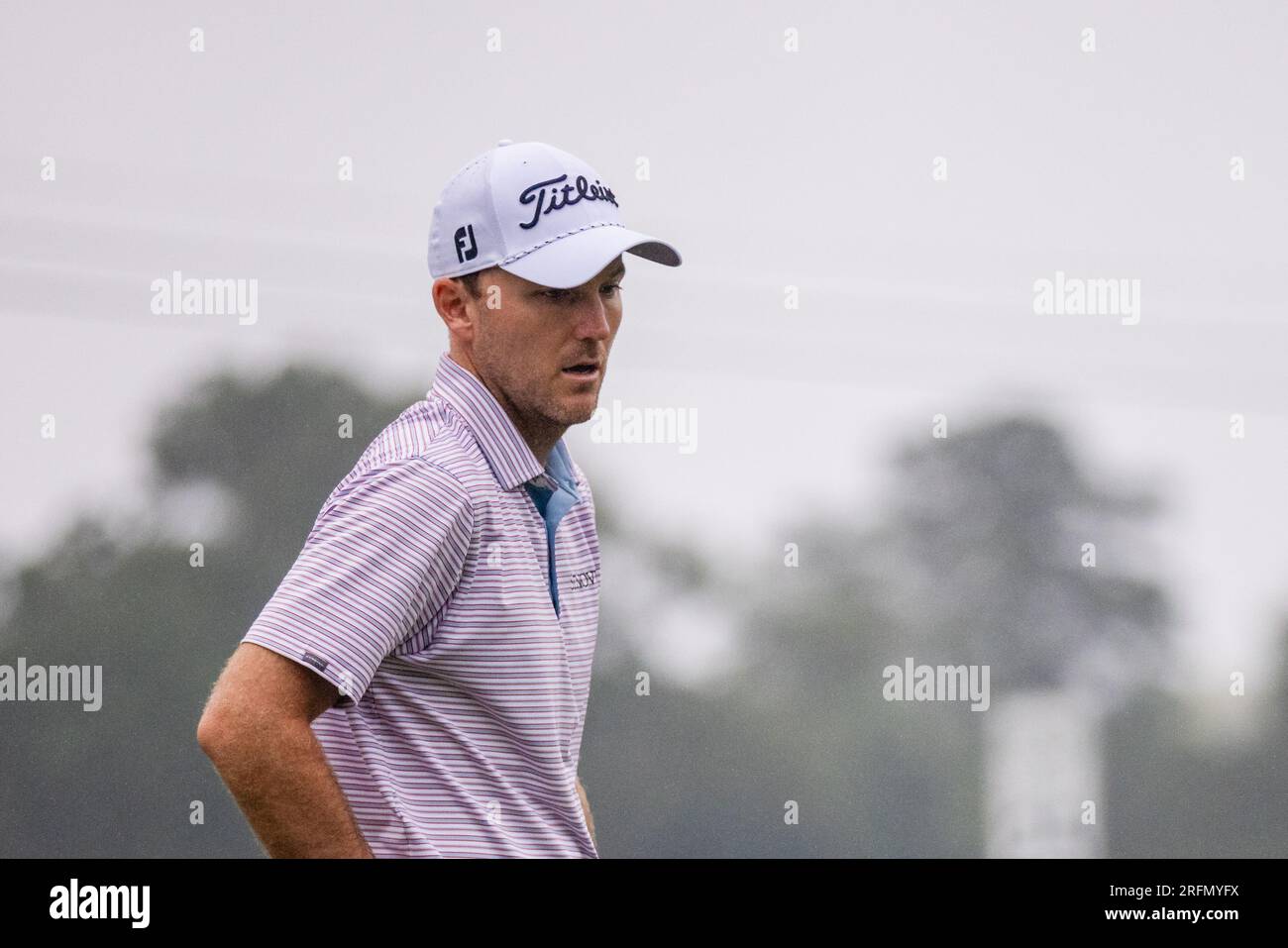 August 4, 2023: Russell Henley reacts after missing a putt for birdie ...