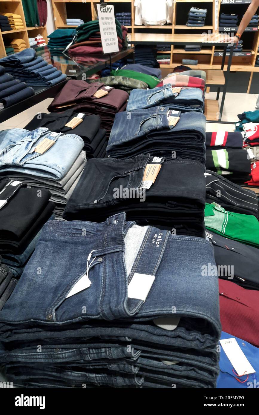 18-10-2021 Indore, M.P. India. Clothes for sale at market, clothes on ...