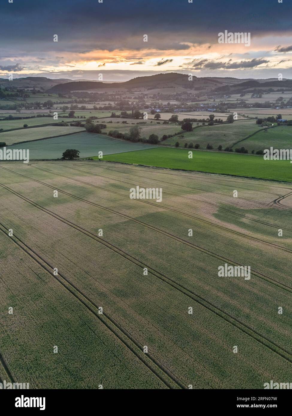 Aerial images of British farmland showing field boundaries and vehicle ...