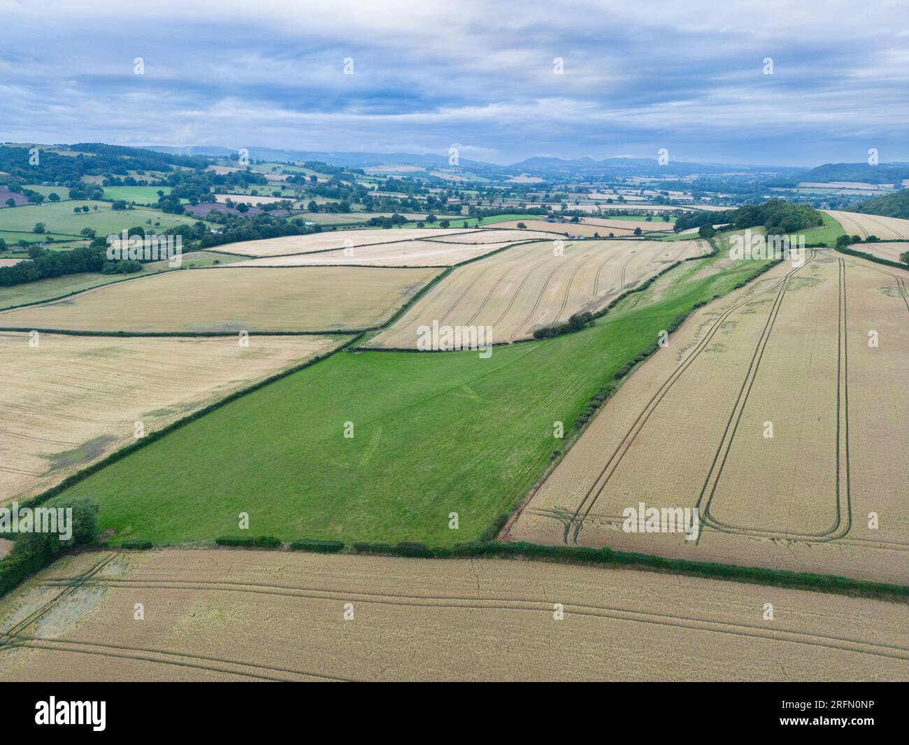 Aerial images of British farmland showing field boundaries and vehicle ...