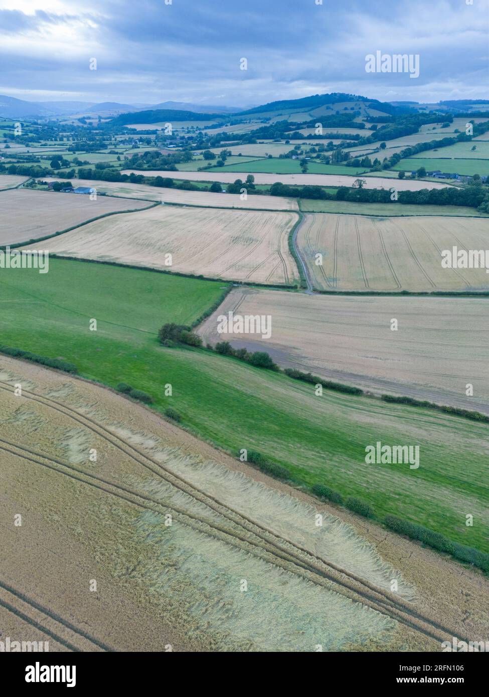 Aerial images of British farmland showing field boundaries and vehicle ...