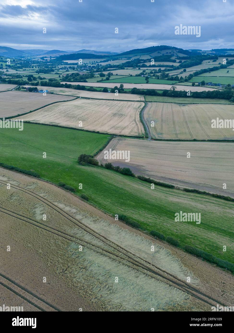 Aerial images of British farmland showing field boundaries and vehicle ...