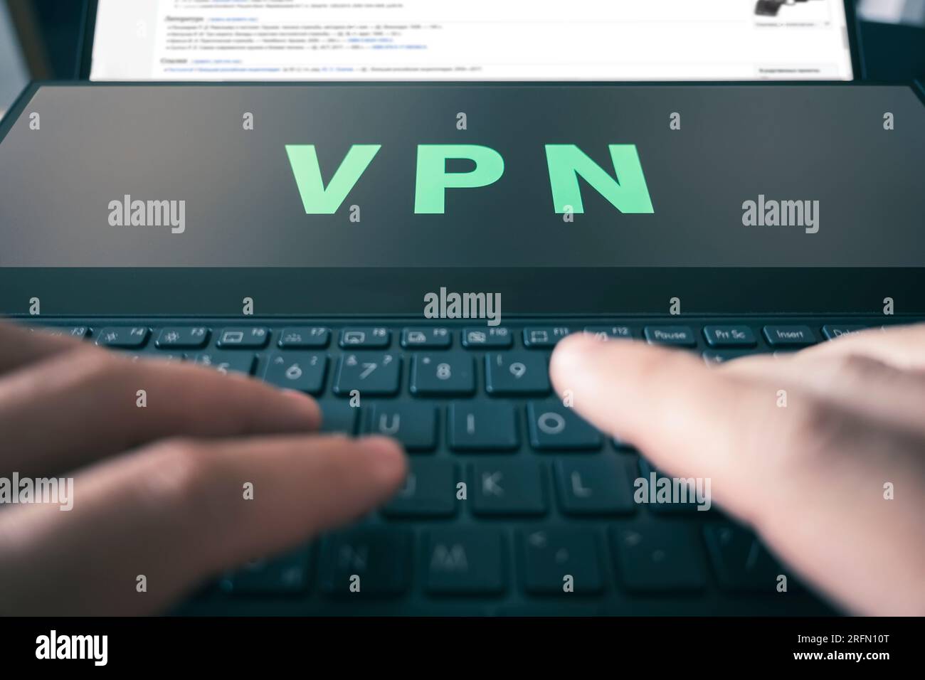 Word VPN on a black laptop. Networks and IT concept. concept of private ...
