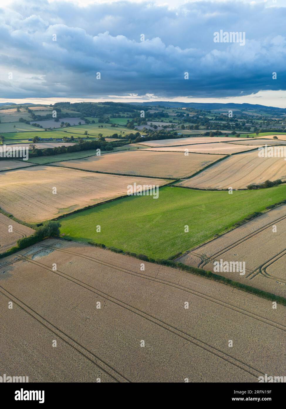 Aerial images of British farmland showing field boundaries and vehicle ...