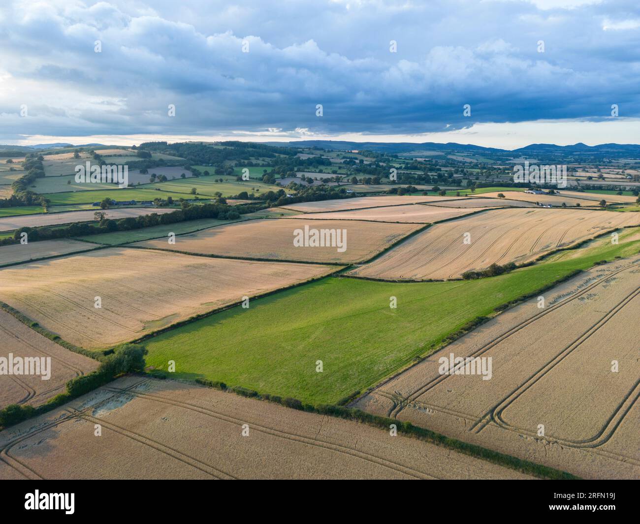Aerial images of British farmland showing field boundaries and vehicle ...