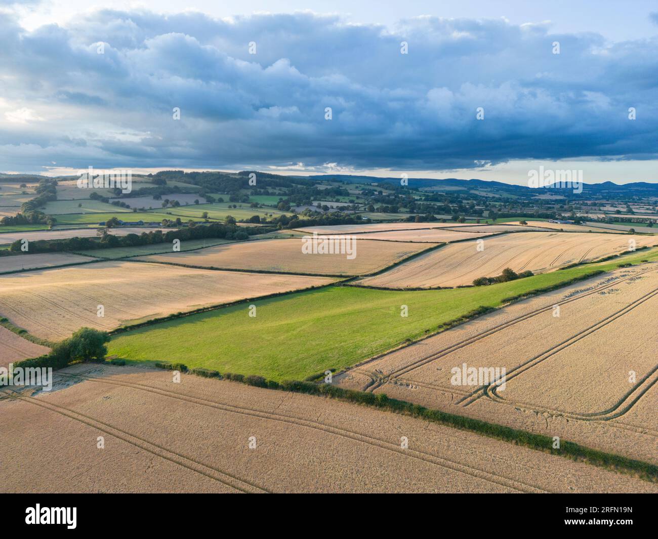 Aerial images of British farmland showing field boundaries and vehicle ...