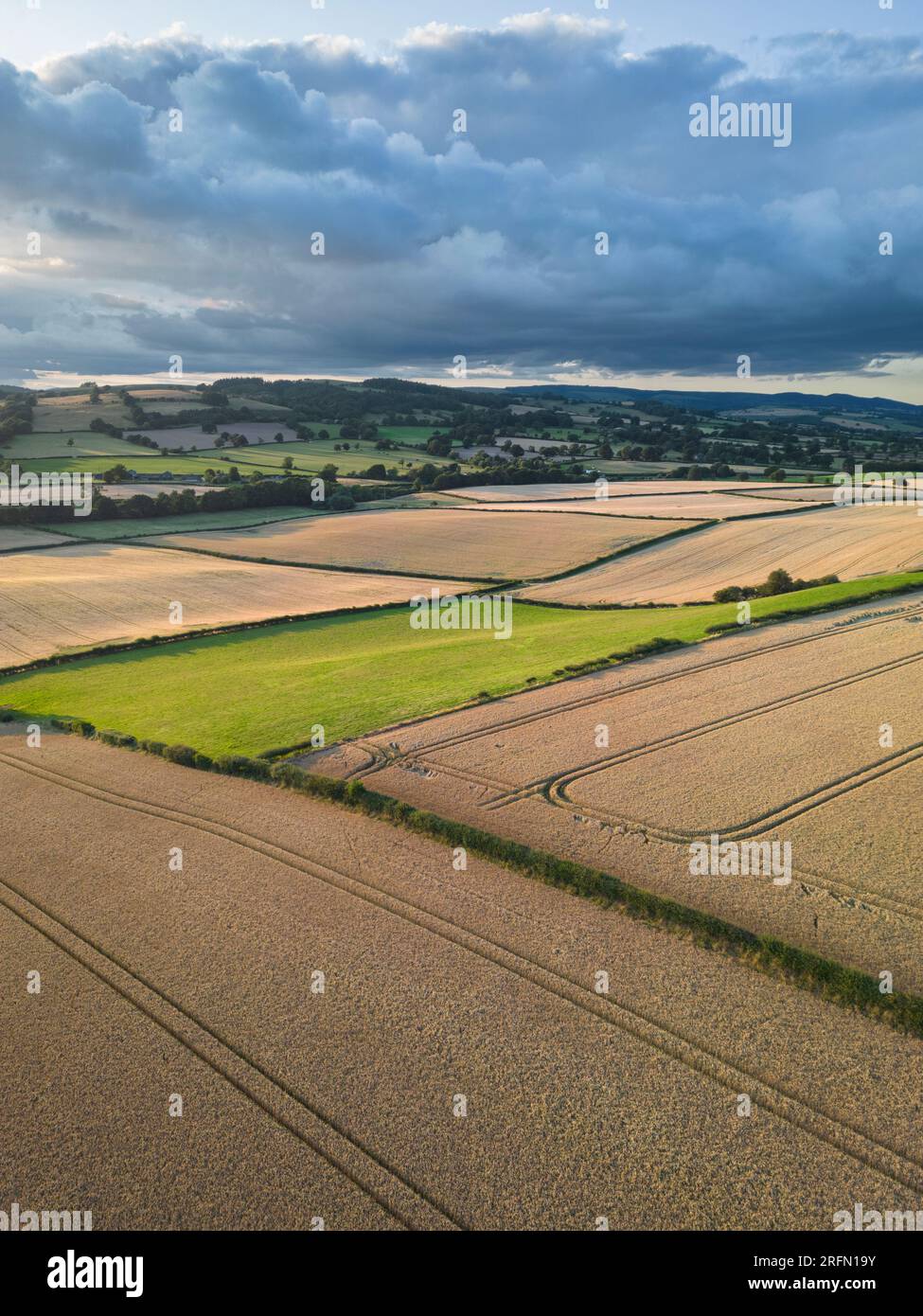 Aerial images of British farmland showing field boundaries and vehicle ...