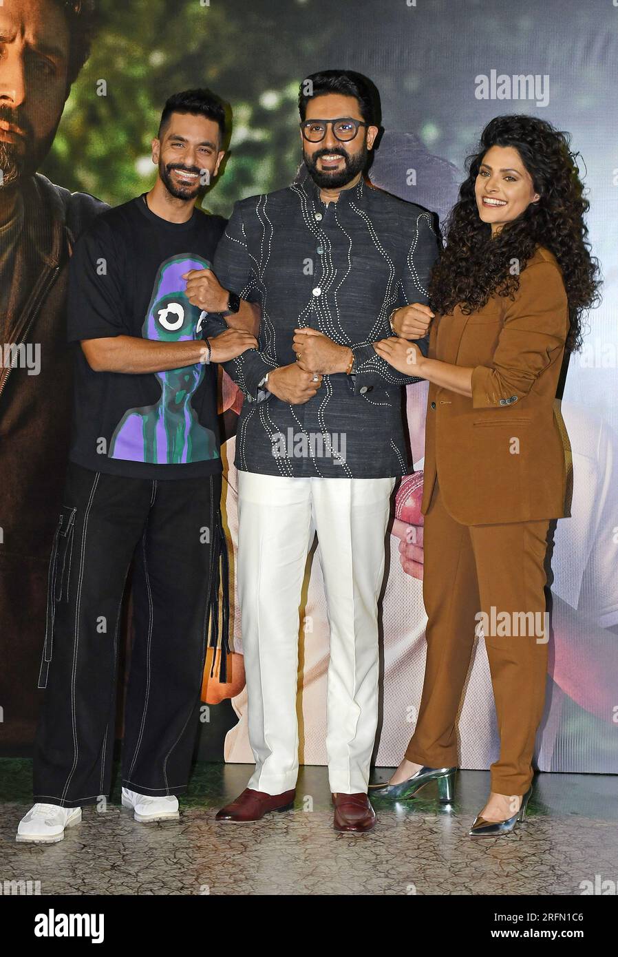 Mumbai, India. 04th Aug, 2023. L-R Angad Bedi, Abhishek Bachchan (C ...