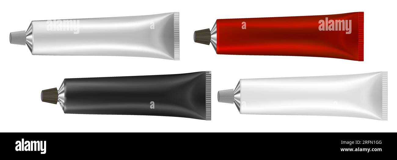 Set of 4 multicolored tubes. Vector illustration of cream or toothpaste ...