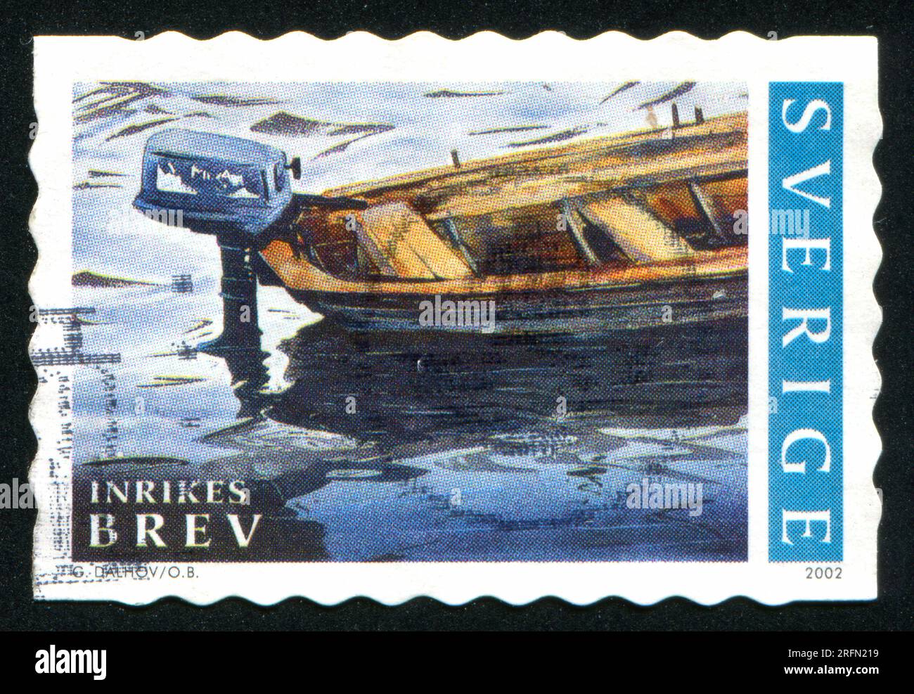 SWEDEN - CIRCA 2002: stamp printed by Sweden, shows Boat with outboard ...