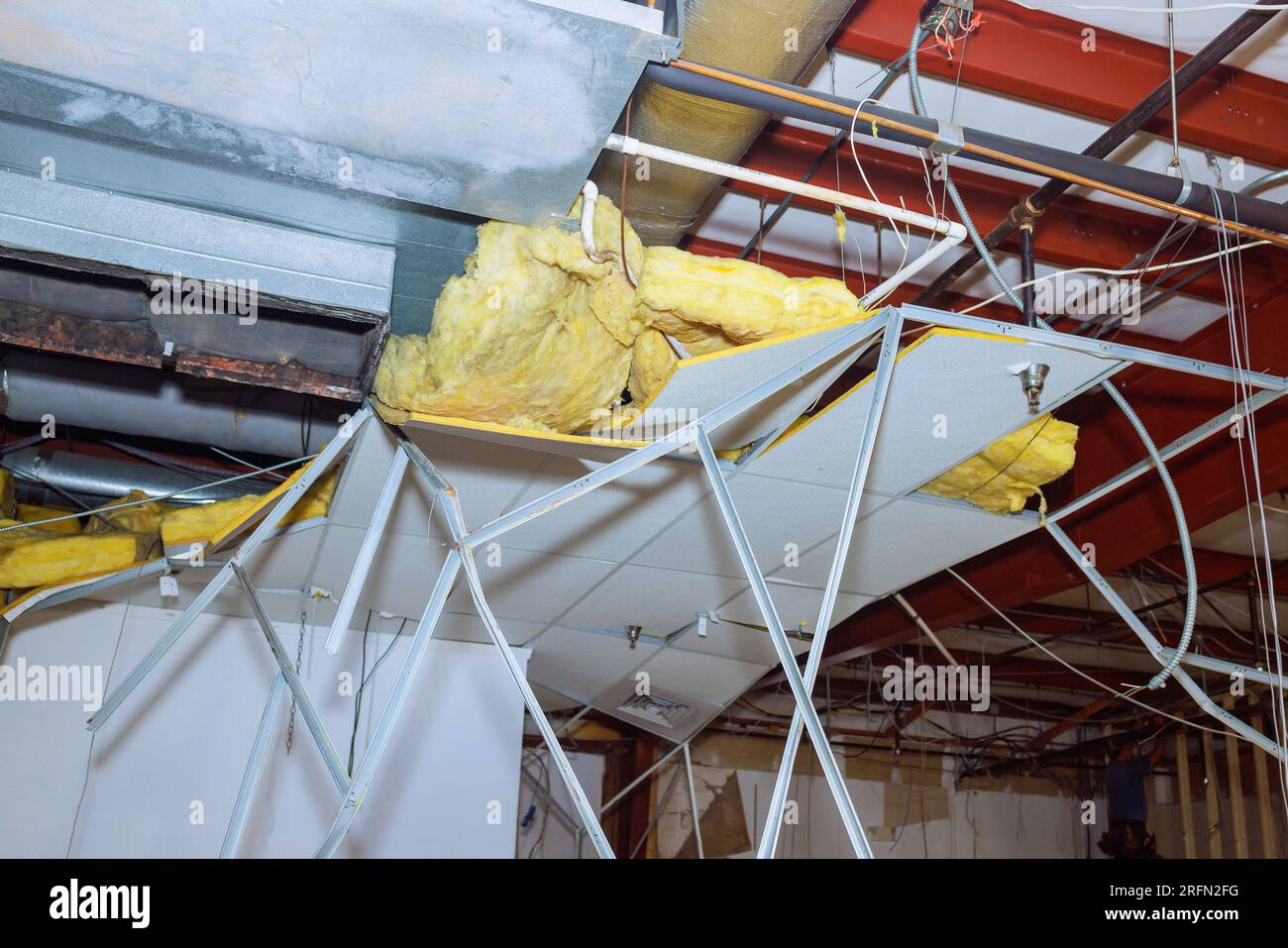Reconstruction ceiling works interior buildings with dismantling of a ...