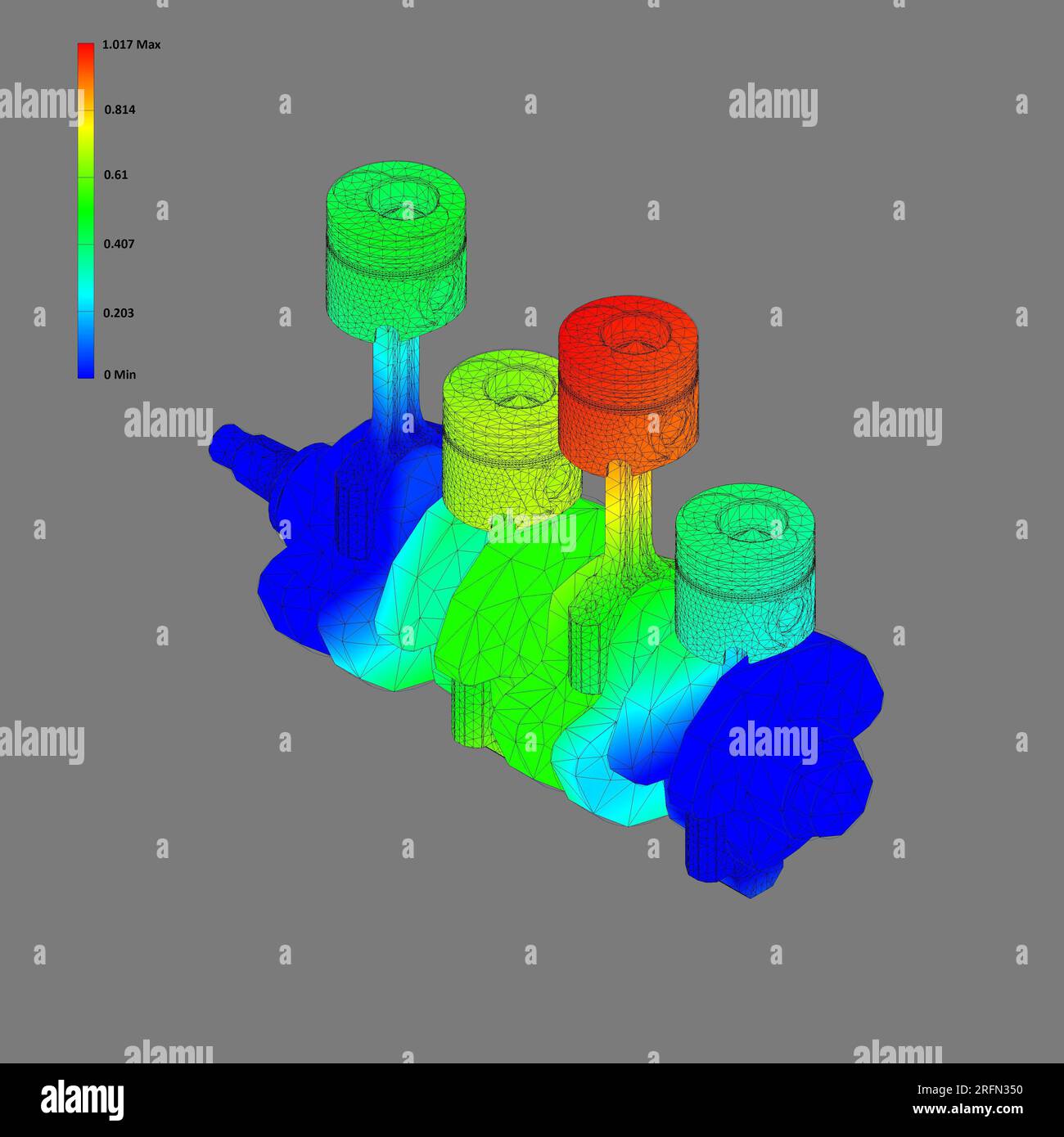 Finite Element Analysis of Crankshaft FEM, and pistons color map, study ...