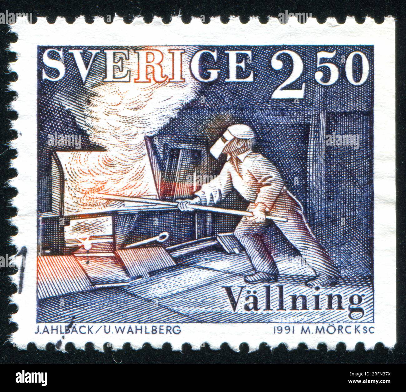 SWEDEN - CIRCA 1991: stamp printed by Sweden, shows Forge welding ...
