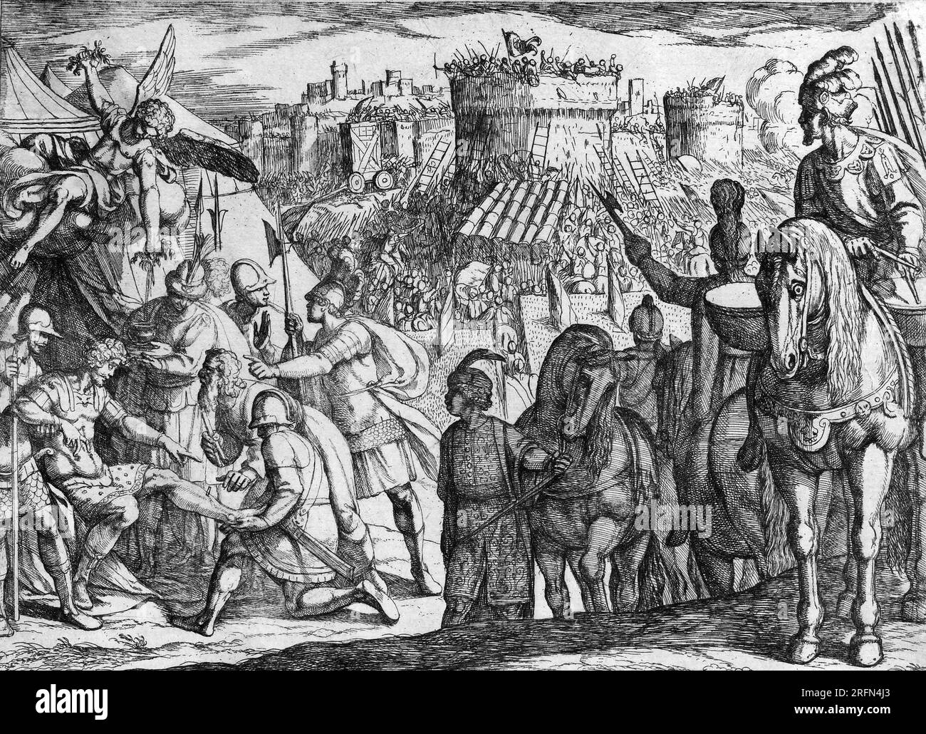 The crusaders attack Jerusalem: Godfrey of Bouillon is wounded; an ...