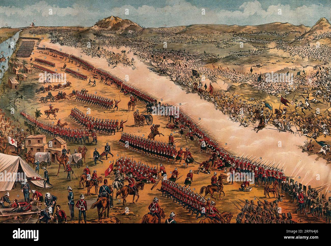 Battle of Omdurman, Sudan, September 2, 1898. Troops are massing and ...