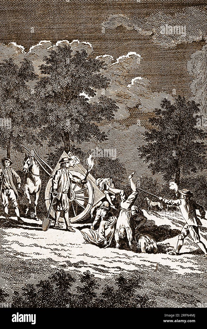 Burying the dead during the Great Plague of London, 1664-1666. Etching ...