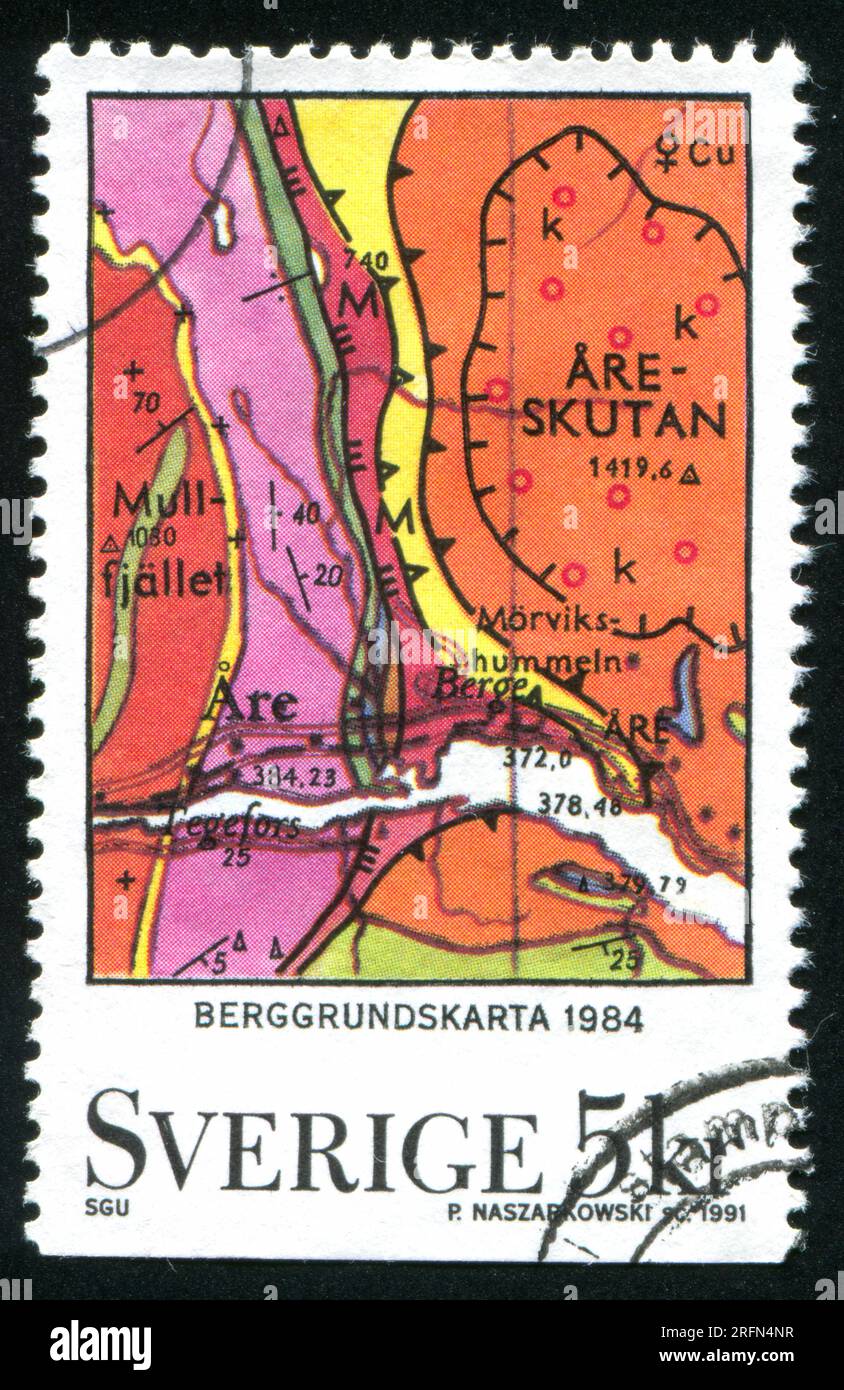 SWEDEN - CIRCA 1991: stamp printed by Sweden, shows Bedrock Map ...