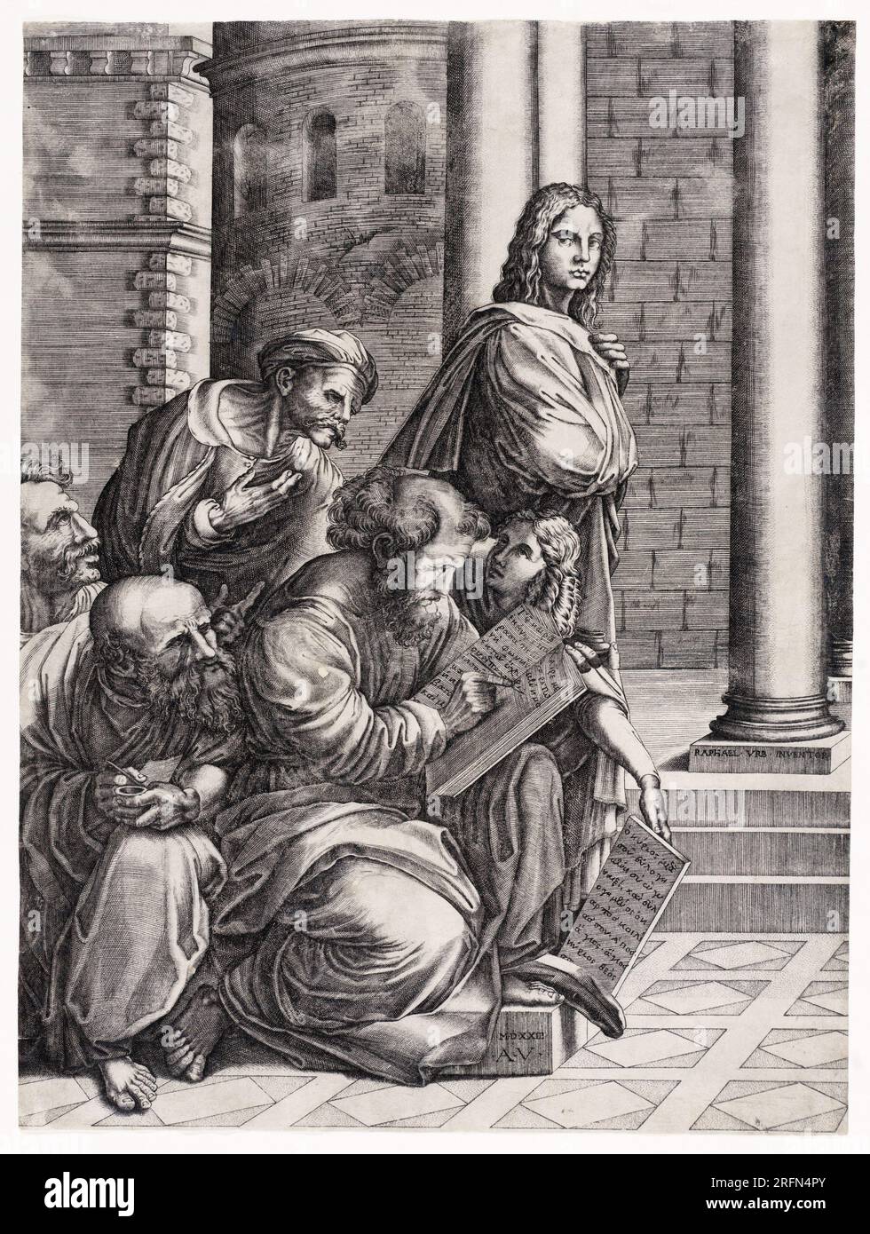 The Group (1523), an engraving by Agostino Veneziano based on a detail ...