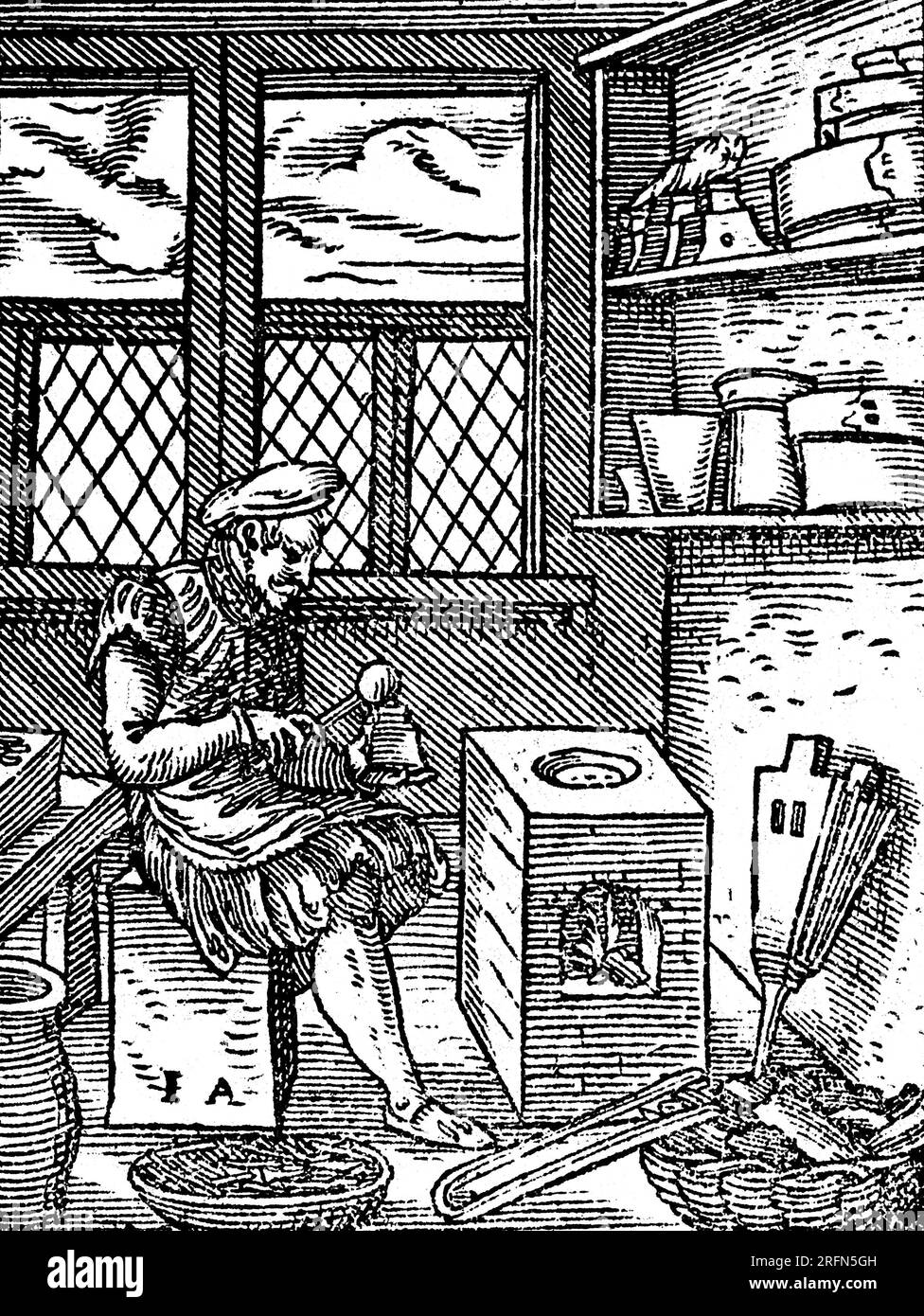 A typefounder making type characters for printers. Woodcut from Jost ...