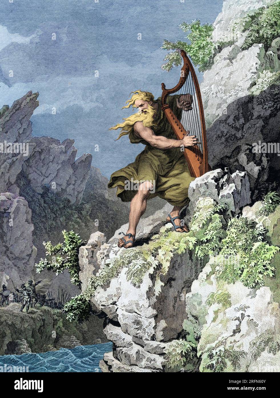 Welsh Druid playing harp. An engraving from A Tour in Wales by Thomas ...