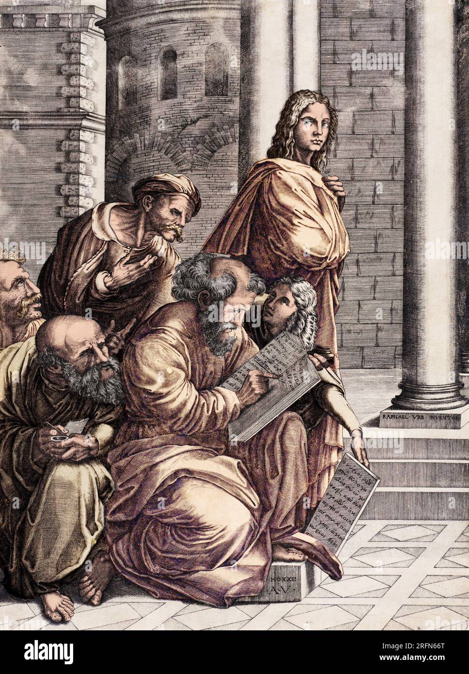 The Group (1523), an engraving by Agostino Veneziano based on a detail ...