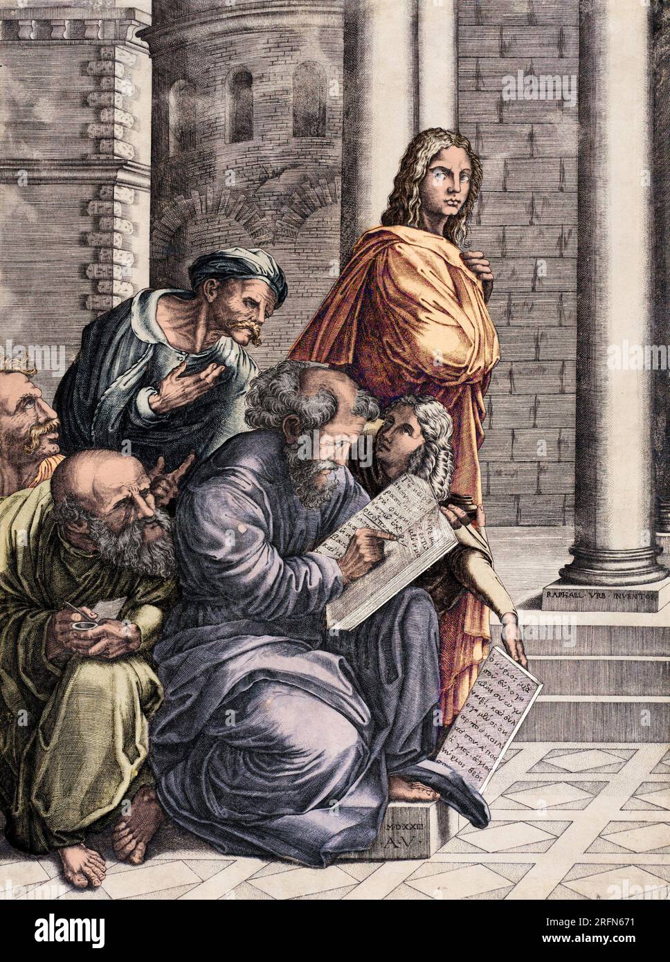 The Group (1523), an engraving by Agostino Veneziano based on a detail ...