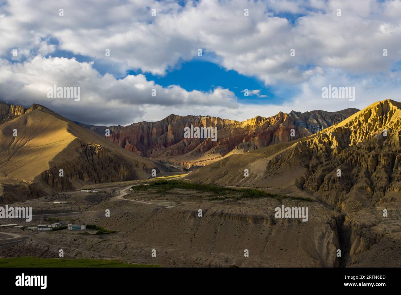 Beautiful Sunset in the Desert Canyon and Green Desert of Ghami Village ...