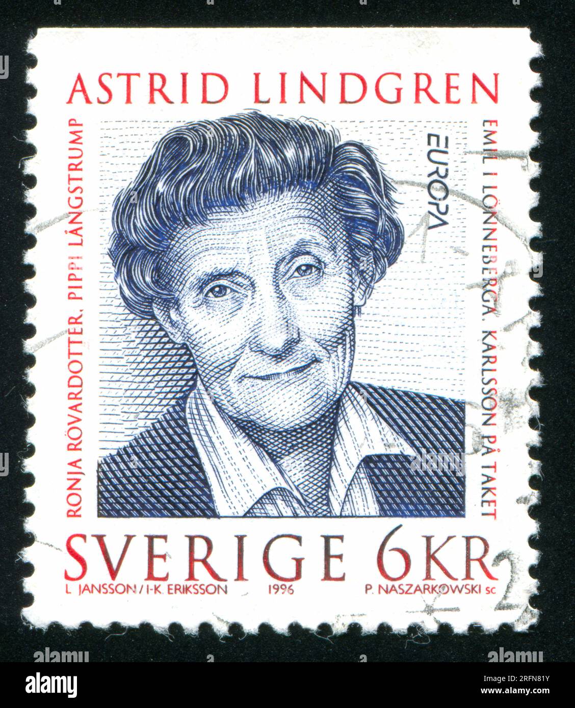 SWEDEN - CIRCA 1996: stamp printed by Sweden, shows Astrid Lindgren ...