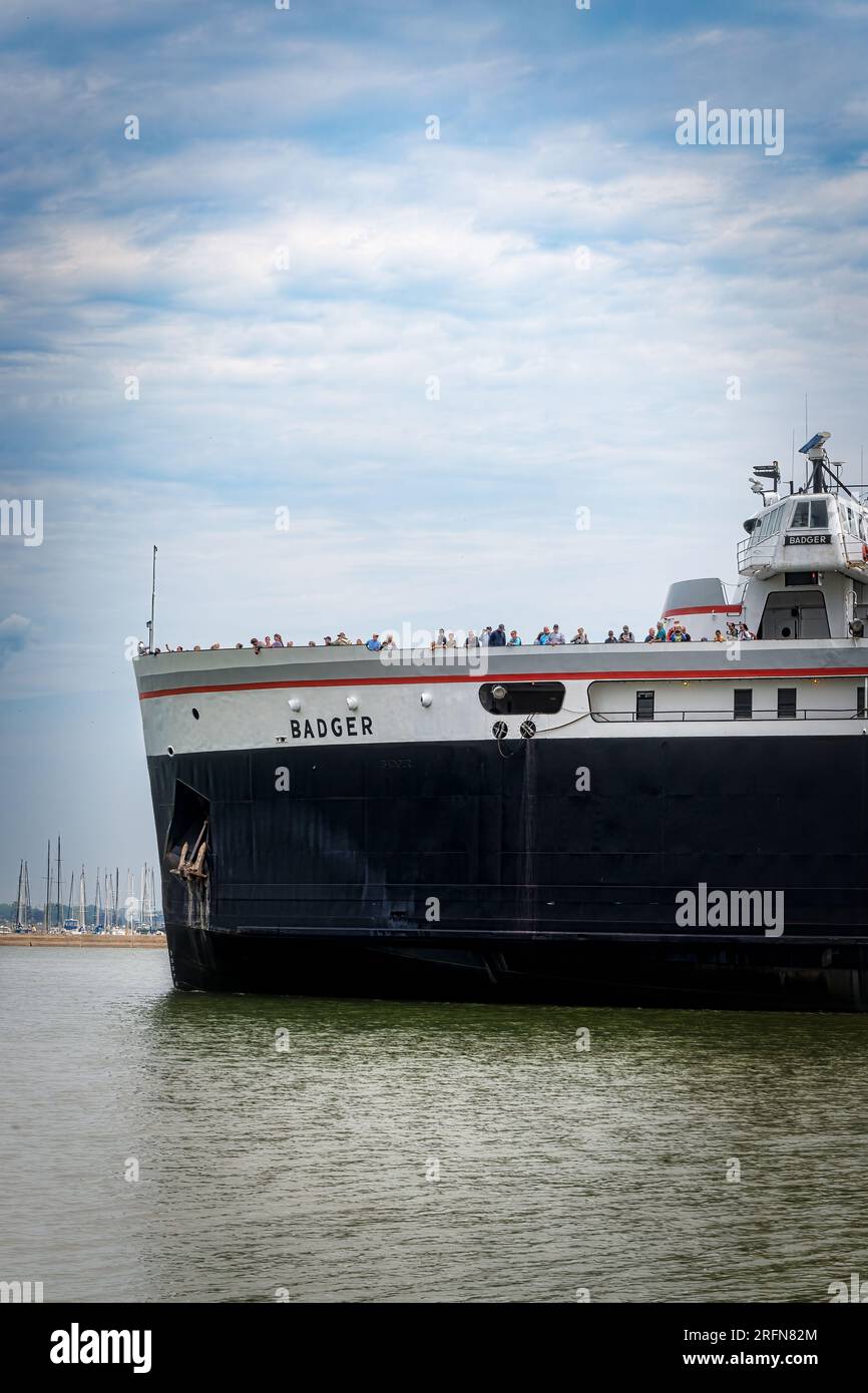 The SS Badger, a National Historic Landmark, docking at her berth in ...