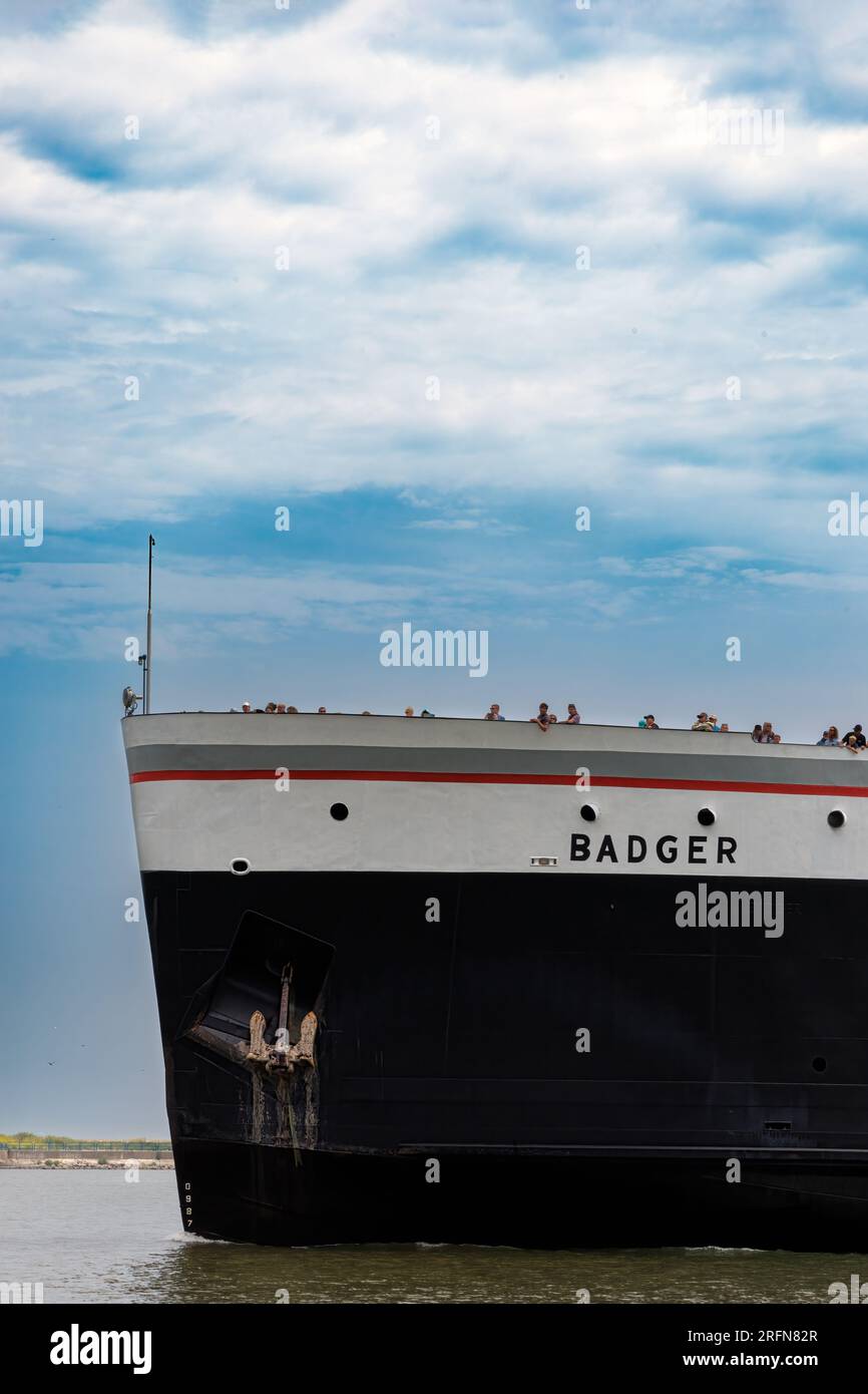 The SS Badger, a National Historic Landmark, docking at her berth in ...