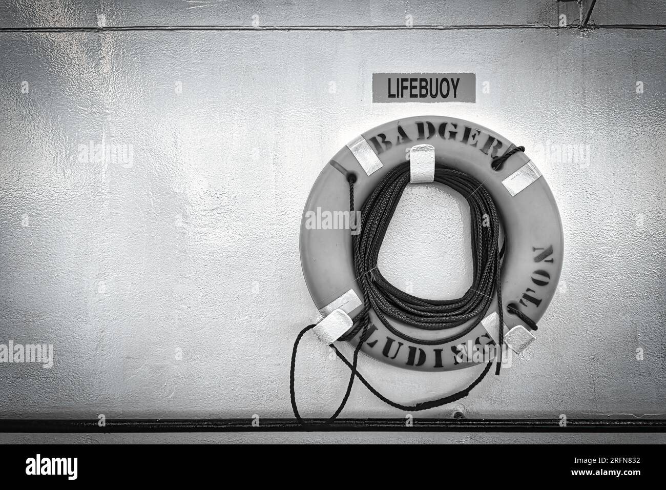 A life ring aboard the SS Badger on its Lake Michigan route between ...