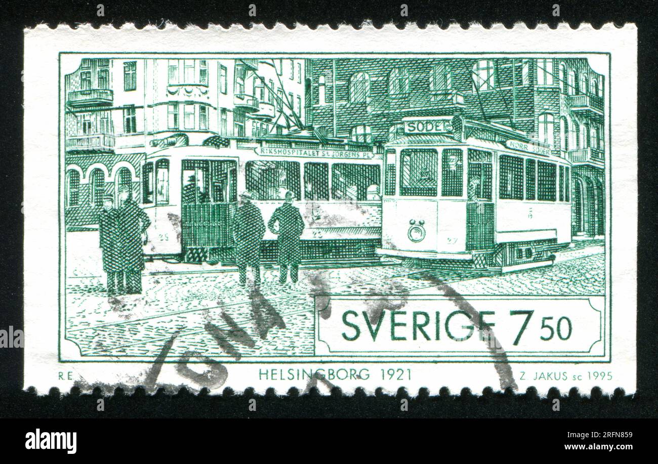 SWEDEN - CIRCA 1995: stamp printed by Sweden, shows Helsingborg tram ...