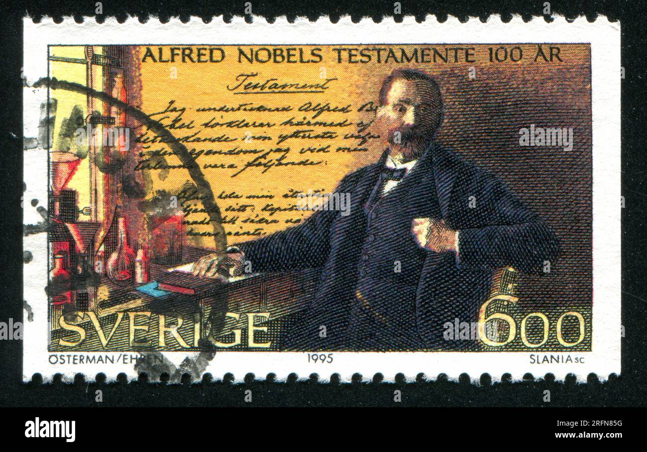 SWEDEN - CIRCA 1995: stamp printed by Sweden, shows Alfred Nobel, circa ...