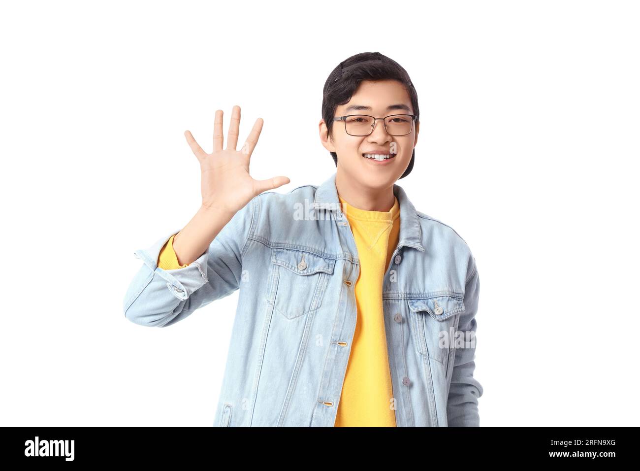 Young Asian man showing five fingers on white background Stock Photo ...