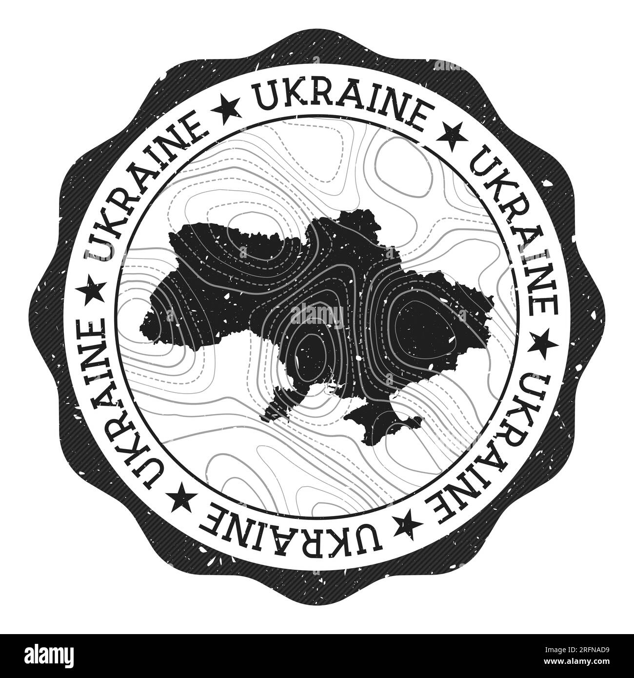 Ukraine outdoor stamp. Round sticker with map of country with ...