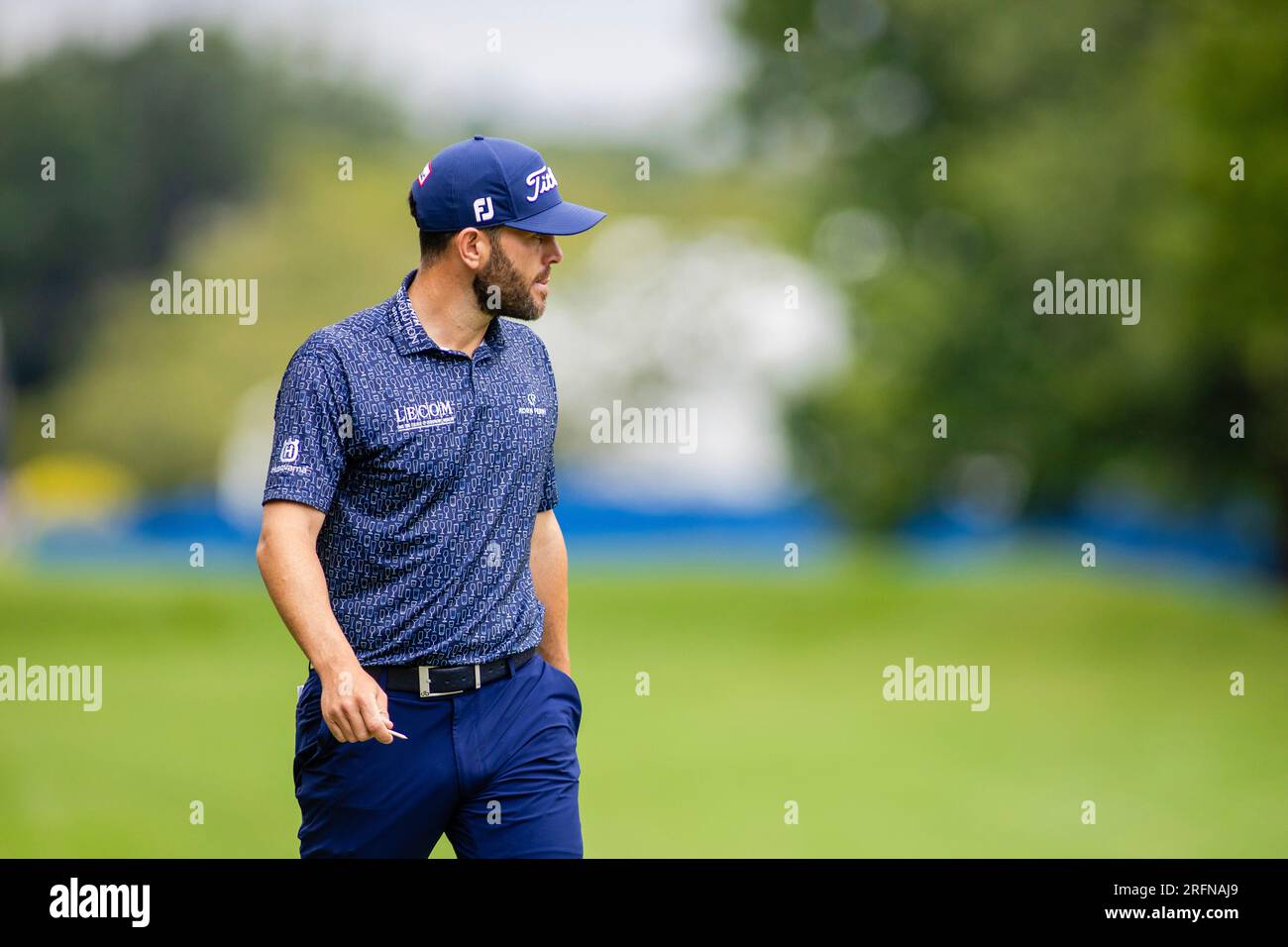 August 4, 2023: Callum Tarren walks onto the first green after hitting ...