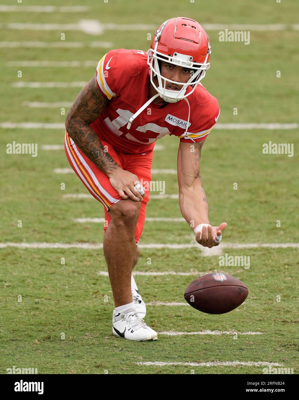 Kansas City Chiefs wide receiver Ty Fryfogle throws a ball during NFL ...