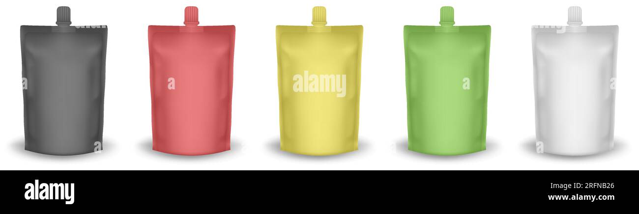 Set of doypack packaging with screw cap. Blank foil drink bags pouches ...