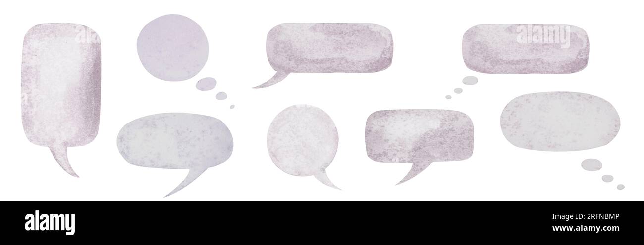 Collection of speech bubbles and dialog balloons. Hand watercolor ...